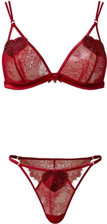 Twin-Set Set aus Triangel-BH und Slip aus Spitze - Rot