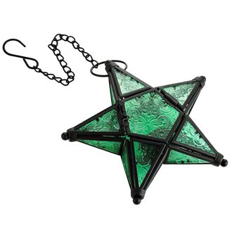 Aboofan F&uuml;nfzackigen Stern Form Glas Eisen Kerzenst&auml;nder H&auml;ngend Tee Licht Halter F&uuml;r Innen Und Au&szlig;en Dekoration Im Vintage Stil Mit Farbglas Und Metallrahmen