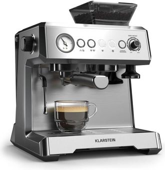Klarstein Klarstein - GrandPresso Machine à Café Grain - 20 Bars, 1350W, Moulin Intégré, Buse Vapeur, Réservoir 2.3L, Machine Expresso, Chauffe-Tasses, Facile