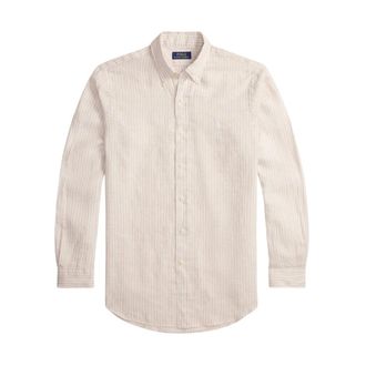 Polo Ralph Lauren Homme, Chemises, Beige, Taille: S Chemise en lin ray&eacute; coupe sur mesure