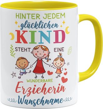 OM3 hinter jedem gl&uuml;cklichen Kind steht eine wunderbare Erzieherin Tasse Geschenkidee personalisiertes Geschenk Name personalisierbar | Keramik Becher | 1
