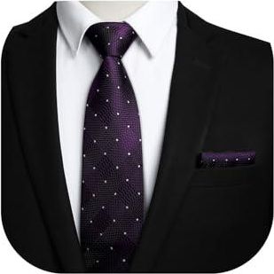 Hisdern Cravate Homme Violet Foncé Élégante Formelle Classique Cravate et Pochette en Soie Mariage dAffaires Fete Cravates à Carreaux pour Hommes