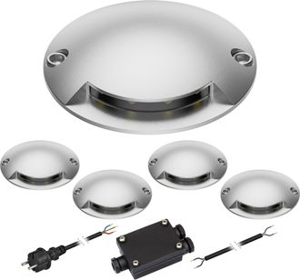 LEDs Com LED Bodenleuchte RUNDA f&uuml;r au&szlig;en, IP67, 1-flammig, aluminium, rund, 70mm &Oslash;, warmwei&szlig;, 5-er Set