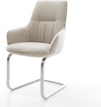 DELIFE Freischwinger Zelia-Flex mit Armlehnen Webstoff Soft Beige Freischwinger flach Edelstahl Taschenfederkern, Esszimmerst&uuml;hle