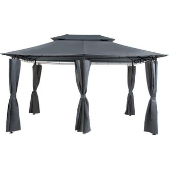Beliani Tonnelle Pavillon de Jardin Gris Fonc&eacute; avec Rideaux Pratiques et Structure en Acier Espace dOmbre et Look El&eacute;gant pour Ext&eacute;rieur Moderne Beliani