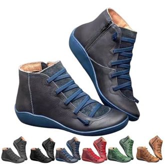 Generic Bottines pour femme sans talon, soutien de la vo&ucirc;te plantaire, confortables &agrave; lacets, bottines plates larges orthop&eacute;diques &agrave; fermeture &eacute;clair lat&eacute;rale