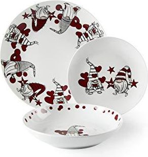 Excelsa 64858 Gnome Sweet Home Tellerservice, 18-teilig, Porzellan, rot
