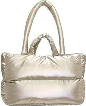 Generic Puffer Sac à provisions Sac à bandoulière empilé doux rembourré Sac à main gonflé acheteur doreiller léger pour femmes Travail Shopping Voyage, or, 40