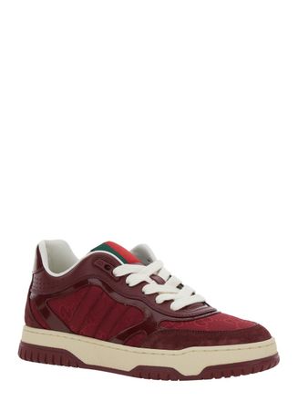Gucci Womens Red Low Top Sneakers With Web Tongue Bordeaux Calf & Textile Trainers
