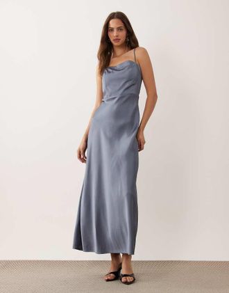 Abercrombie & Fitch Robe longue &agrave; bretelles et encolure carr&eacute;e - Bleu p&eacute;trole