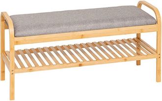 PEGANE Pegane - Banc &agrave; chaussures, meuble &agrave; chaussures en bois coloris naturel et coussin polyester - Longueur 90 x Profondeur 34 x Hauteur 45 cm