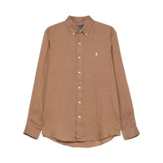 Polo Ralph Lauren Homme, Chemises, Brun, Taille: M Chemise en Lin Coupe Ajust&eacute;e