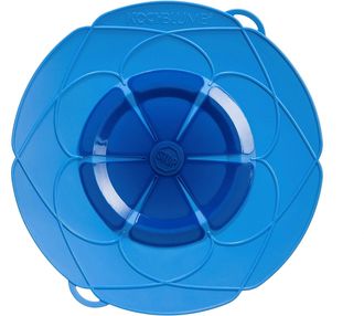 Kochblume das Original, Silikon Überkochschutz für Töpfe und Pfannen, Mikrowellen-Deckel, Spritzschutz und Dampfgar-Aufsatz | (hellblau, XL | Topfgröße 20-28cm)
