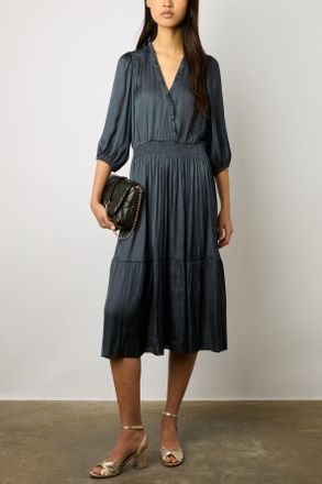 Gerard Darel Robe midi en satin &agrave; volants - ENDY - Encre