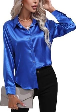ORANDESIGNE Chemisier Femme Satin Soie Col en V Manches Longues Chemises élégant Casual Affaires Hauts avec Boutons Chemise Satin Blouses Shirts Tops Hauts Bureau