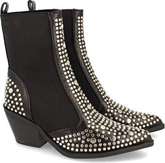 Buonarotti 42671-Bottine Femme a Talon et Elastique a la Cheville. Punta Fina et ornee de Clous metalliques. Automne Hiver 2019. Taille 41 Negro