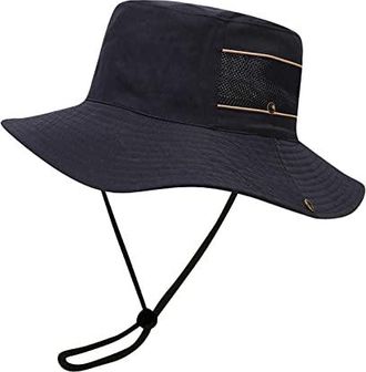 Generic Chapeau boonie respirant &agrave; large bord en maille pour voyage p&ecirc;che avec nom, Noir, Taille unique