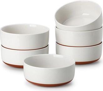 Malacasa Lot de 6 Bols à Céréales en Grès, 700 ML Bol Petit Dejeuner Blancs, Bols à Soupe Ronds pour Dessert, Pâtes, Nouilles, Riz, Salade, Fruits - Série TARA