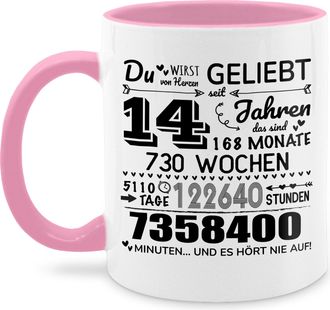 Shirtracer Tasse Tassen 325ml - 14 Jahre - Du wirst von Herzen geliebt | 14. Geburtstag | 14 Jahre Geburtstagsgeschenke | 14ter Geburtstagsgeschenke für Jungen u