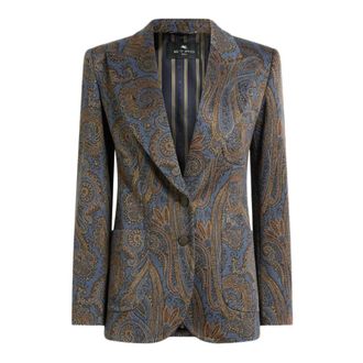 Etro Femme, Vestes, Bleu, Taille: 38 FR Veste Jacquard Uni-boutonnage