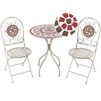 Beliani Beliani - Ensemble de Jardin en M&eacute;tal Table et Chaises pour Jardin Ext&eacute;rieur Motif Mosa&iuml;que Blanc Spello