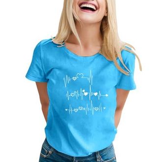 Generic T-shirt &agrave; manches courtes et col rond pour femme 2026, bleu ciel, S