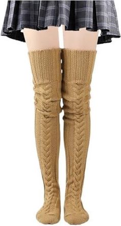 Generico Chaussettes hautes &agrave; la cuisse tricot&eacute;es, v&ecirc;tements de printemps l&eacute;gers pour les femmes, Kaki, 105cm