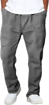 Generic Jean basique en denim pour homme, jambe droite pour homme Royaume-Uni - Pantalon uni original en coton d&eacute;lav&eacute; r&eacute;sistant coupe classique style d&eacute;contra