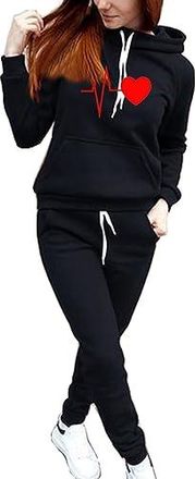 Generic Survêtement 2 pièces pour femme avec motif damour imprimé - Ensemble dentraînement - Tenue de loisirs - Décontracté - Fitness - Tenue de sport - Sweat