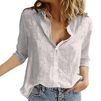 Generic Chemisiers en coton et lin pour femme - Manches 3/4 - Col en V - Chemisier basique pour le travail de bureau, blanc, 6XL