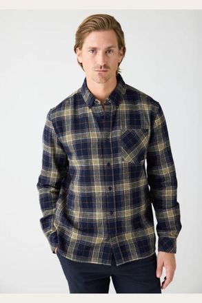 Knowledge Cotton Apparel Herren vegan Hemd Flannel Dune Regular Check Blau