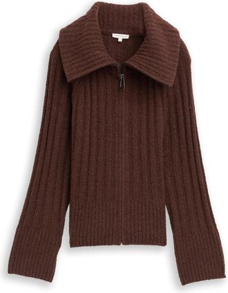 Tom Tailor Damen 1049135 Cardigan mit Troyer-Kragen, 39062-Dark Pecan Brown Melange, S