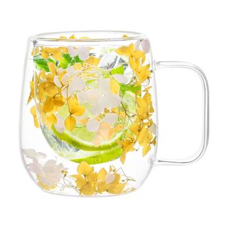 Generico Doppelwandige Kaffeetasse - Doppelglas-Kaffeetassen | Thermo-Tassen mit Trockenblumen | transparenter Thermobecher | doppelwandige isolierte Teetassen