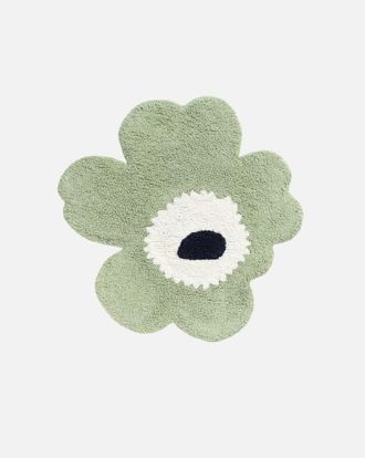 Marimekko Unikko Badematte mit Blumenmuster, gr&uuml;ner Badezimmerteppich mit weicher getufteter Bio-Baumwolle, Blumenf&ouml;rmiges skandinavisches Design f&uuml;r stilvolle,