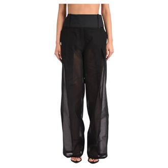Sportmax Femme, Pantalons, Noir, Taille: 36 FR Pantalon Large en Voile de Coton Organza