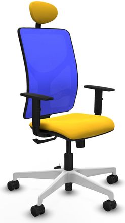 Piqueras y Crespo B&uuml;rostuhl mit 1D-Armlehnen, h&ouml;henverstellbare Lendenwirbelst&uuml;tze und festes Kopfteil, ausgestattet mit 3 Positionen und Schneidschaum, Blau/Gelb