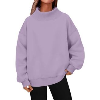 Generic Sweat-shirt pour femme - Couleur unie - Haut surdimensionn&eacute; - Col rond - Manches longues - Automne - Hiver - D&eacute;contract&eacute; - Confortable - Tendance - Co
