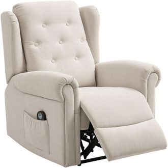 HOMCOM Homcom - Fauteuil massant chauffant inclinable repose-pieds int&eacute;gr&eacute; poche rangement tissu toucher lin beige
