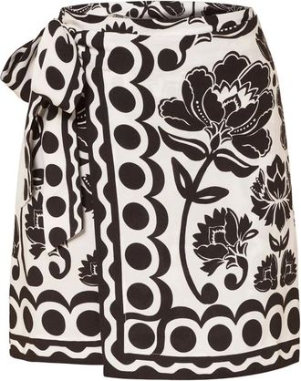Farm Rio Farm Rio, Femme, Jupes, Multicolore, Taille: 40 FR Mini-jupe portefeuille &agrave; motif arabesque floral
