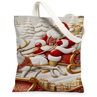 Generic Sac fourre-tout en toile avec motif de renne festif - Sacs r&eacute;utilisables - &Eacute;l&eacute;gants - L&eacute;gers et lavables - Pour lhiver, Rouge, 13x15 Inch