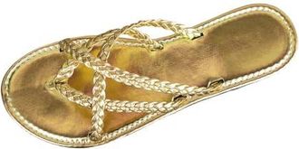 Generic Pantoufles de plage creuses décontractées pour femme - Sandales plates avec orteils, doré, 6.5 UK 3X-Narrow