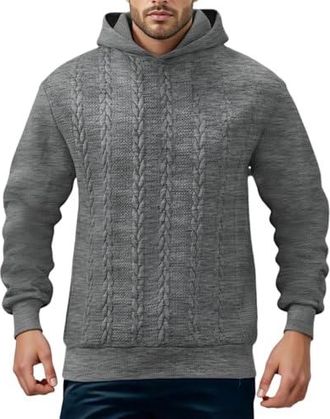 Generic Sweat &agrave; capuche uni l&eacute;ger pour homme, couleur unie, pull en tricot d&eacute;contract&eacute; &agrave; manches longues, pull dhiver 2025, v&ecirc;tements pour entra&icirc;nement int&eacute;ri