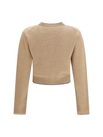 Chlo&eacute; Womens Fitted Logo Cardigan Wool And Cashmere Bleached Brown Sweater