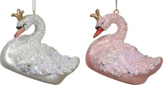 Kaemingk Christbaumschmuck Glas 8,3cm - Schwan Figur zum Aufhängen - 1 Stück sortiert - mit Glitzer - Weihnachtsbaum Anhänger für Weihnachten - Christbaumanhän