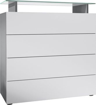 Vladon Sideboard Pavos V2, Kommode mit 4 Schubladen und Glasablage, Anthrazit matt/Weiß matt (76 x 80 x 33 cm)