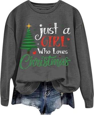 Generic Sweat à capuche à manches longues et col rond pour femme Motif arbre de Noël 2026, gris foncé, 3XL