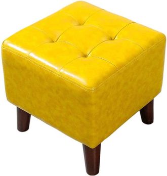Generic Blauer Ottoman-Fußhocker Aus Leder, Vielseitig Einsetzbar for Wohnzimmer, Sofabank, Bequemer Fußstützenhocker(Yellow,36 * 36 * 35Cm)