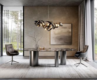 DELIFE Esstisch Edge Oval 280x130 Keramik Iris FMG Agatablack Troa Edelstahl Graphit, Esstische