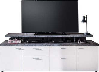 Trendteam Mood - TV-Schrank - Weiß/Grau - TV-Lowboard mit 2 Türen, 2 Schubladen und 2 Klappen - (BxHxT) 180 x 66 x 47 cm - Kabeldurchführung