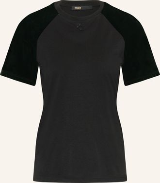 Maje T-Shirt Im Materialmix schwarz